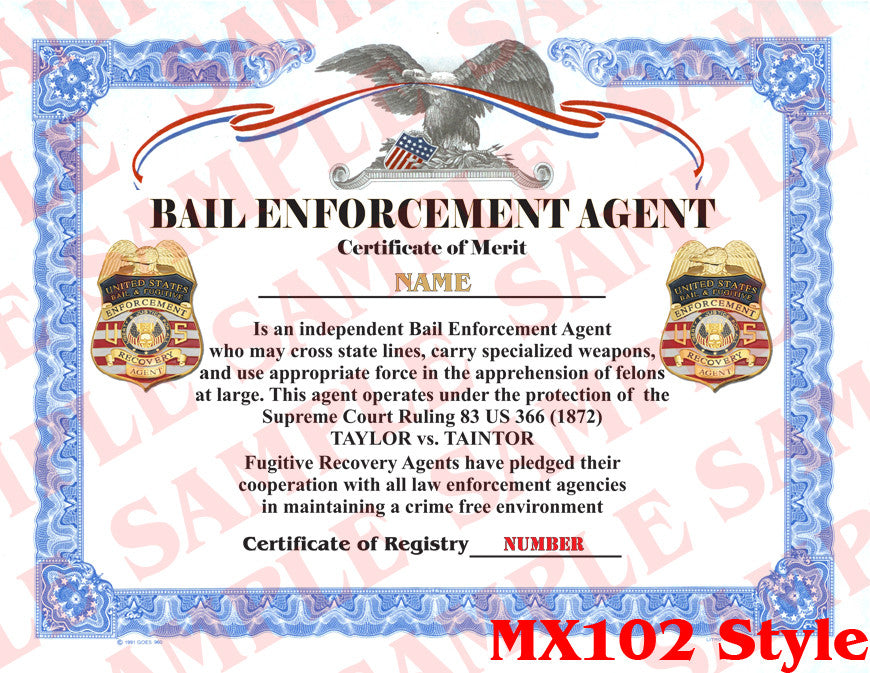 Bail Enforcement Agent Certificate - MaxArmory
